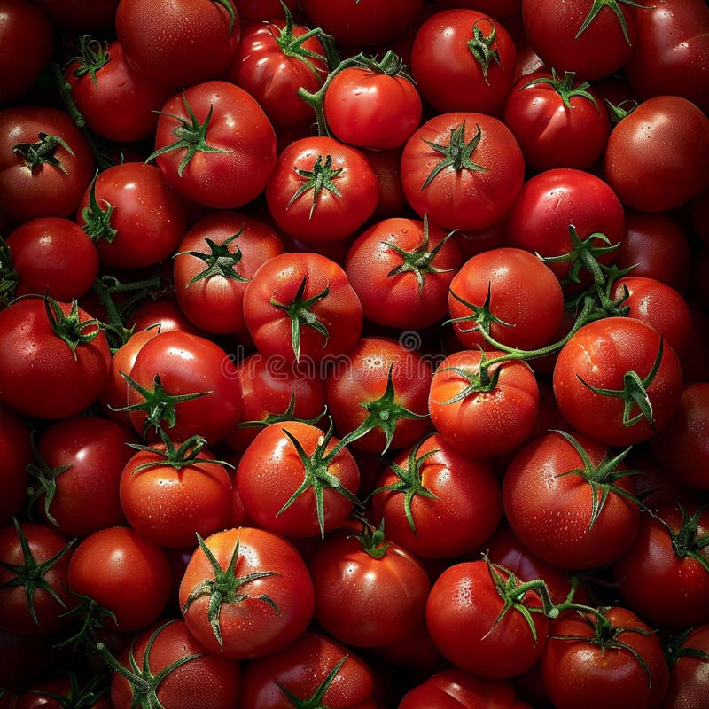 Tomatoes on Vine, Glowing Shiny Fresh Tomatoes AI Stock Illustration ...