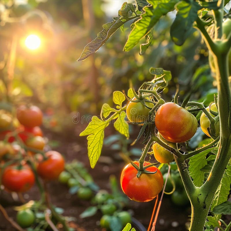 Tomatoes on Vine, Glowing Shiny Fresh Tomatoes AI Stock Illustration ...