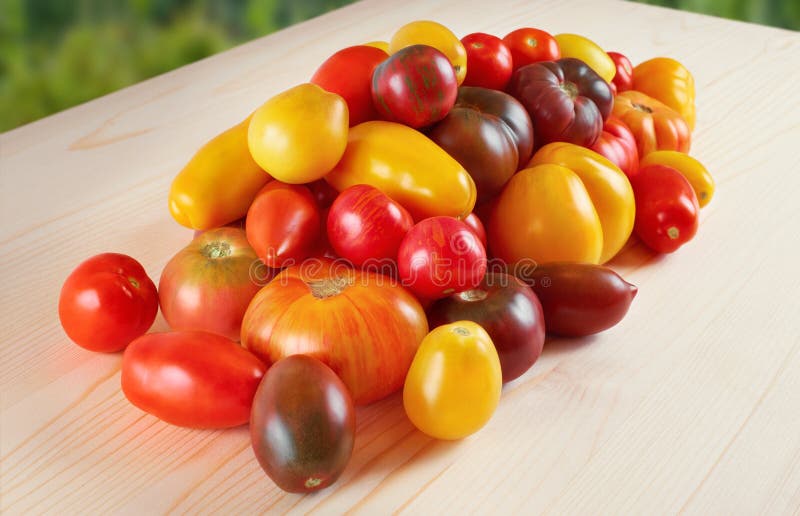 Tomatoes on a Wooden Table. Selection Grade Stock Image - Image of ...