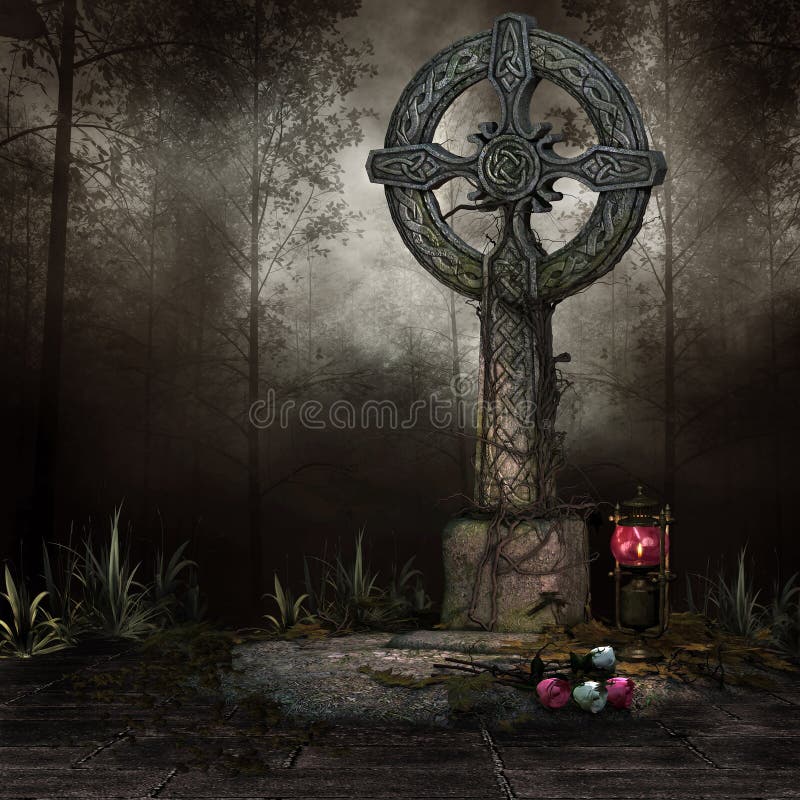 Tomb with a cross stock illustration. Illustration of landscape - 32654170