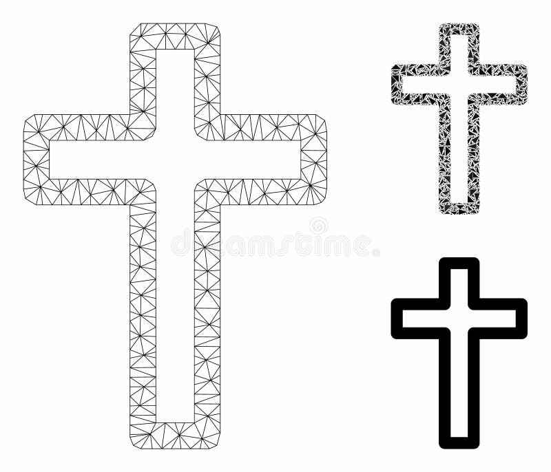 Tomb Cross Vector Mesh Wire Frame Model and Triangle Mosaic Icon Stock ...