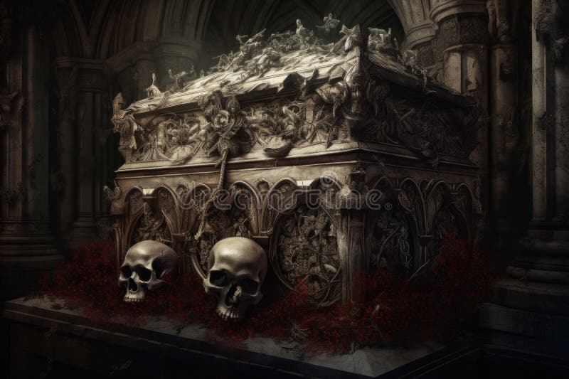 Tomb skull. Generate Ai stock illustration. Illustration of death ...