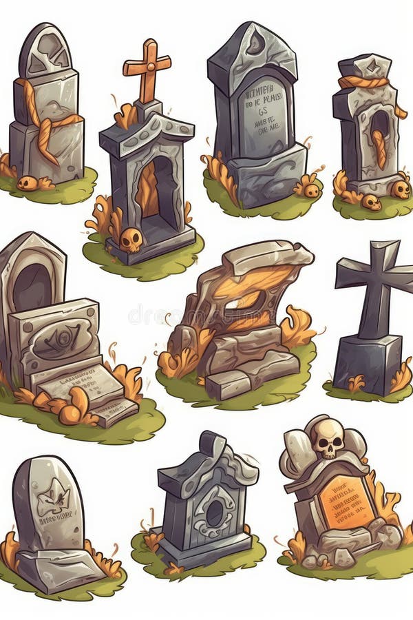 Tombstone Cartoon Set. Halloween Illustration. Stock Illustration ...