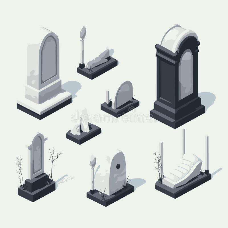 Tombstone Grave Set Isometric Vector Flat Isolated Illustration Stock ...