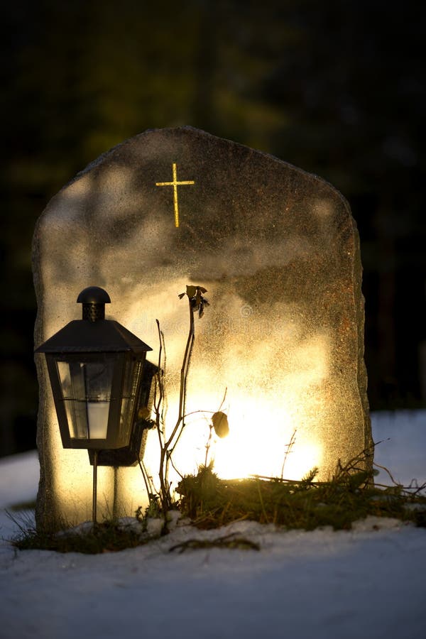 Tombstone Reflecting Evening Light Stock Image - Image of snow ...