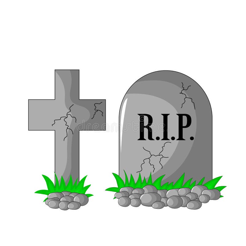 Tombstone RIP and Cross with Stones and Grass Isolated Stock ...