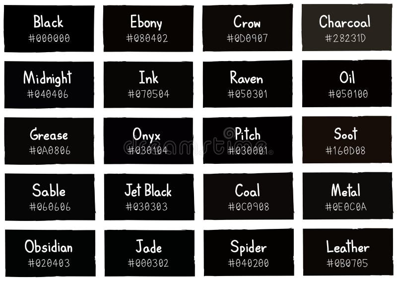 Tone Color Shade Background Preta Com Código E Nome Ilustração do Vetor ...