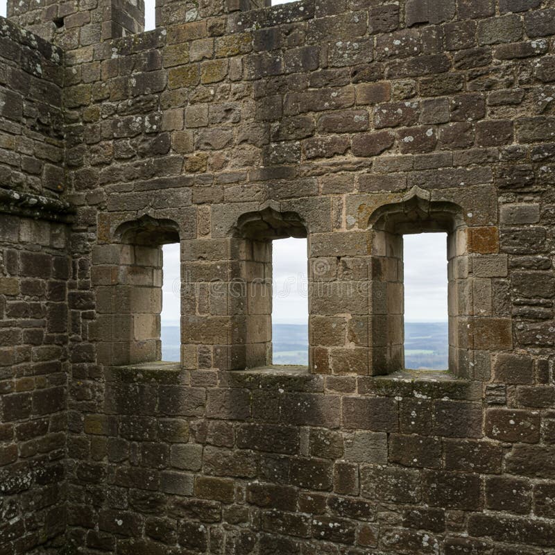 Tone Wall with Three Narrow, Arched Windows Overlooking a Distant ...
