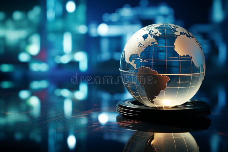 Toned Glass Globe with a Backdrop of Financial Reports and Graphs Stock ...