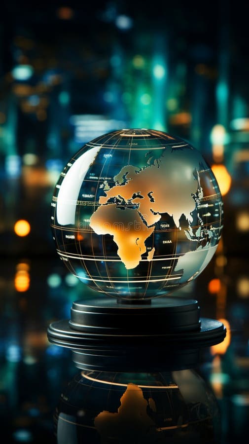 Toned Glass Globe with a Backdrop of Financial Reports and Graphs Stock ...