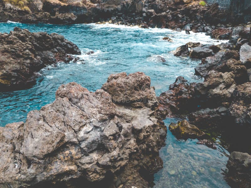 Toned Image of Ocean Lagoon with Turquoise Water Surrounded by Sharp ...