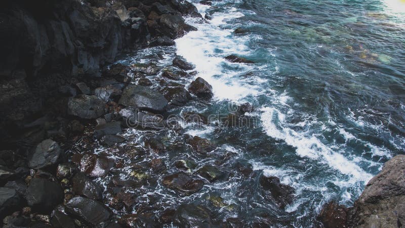 Toned Image of Small Ocean Lagoon between Sharp Cliffs and Rocks Stock ...