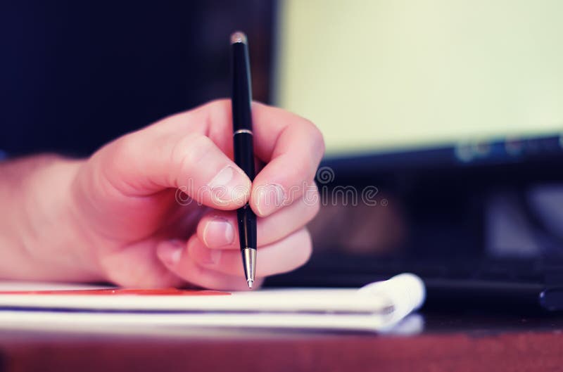 Toned Man Hand Write Pen Paper Stock Photo - Image of people, deal ...