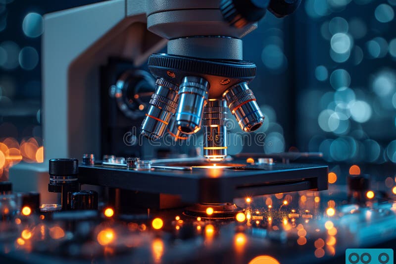 Toned Photo of a Backlit Microscope Lens in a Science Laboratory, Ai ...