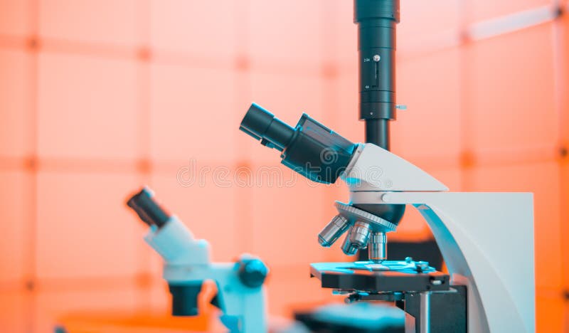 Toned Photo Of A Backlit Microscope Lens In A Science Laboratory Stock ...