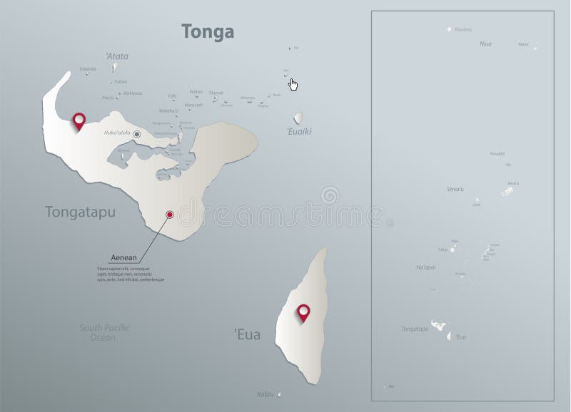 Tonga Map, Islands with Names, White Blue Card Paper 3D Stock Vector ...