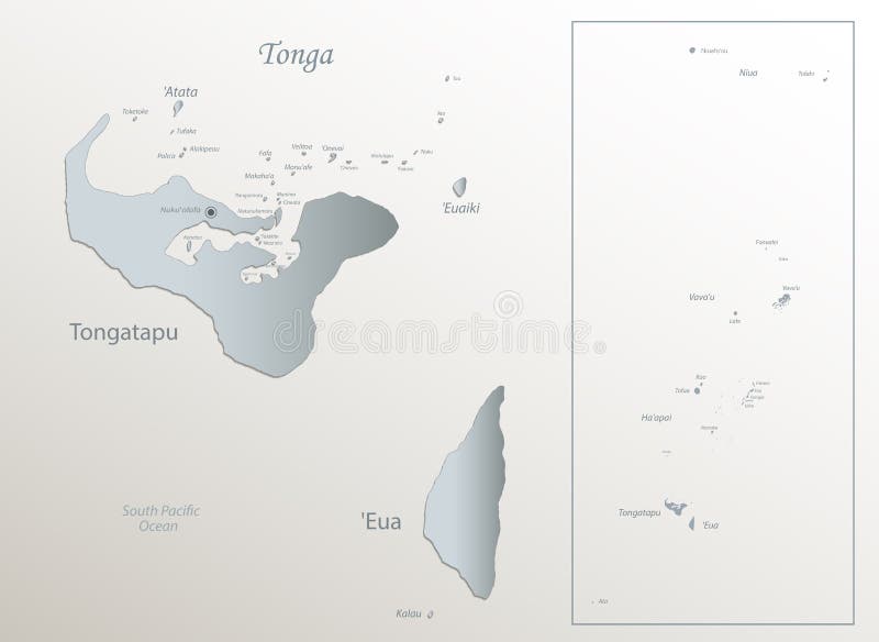 Tonga Map, Islands with Names, White Blue Card Paper 3D Stock Vector ...