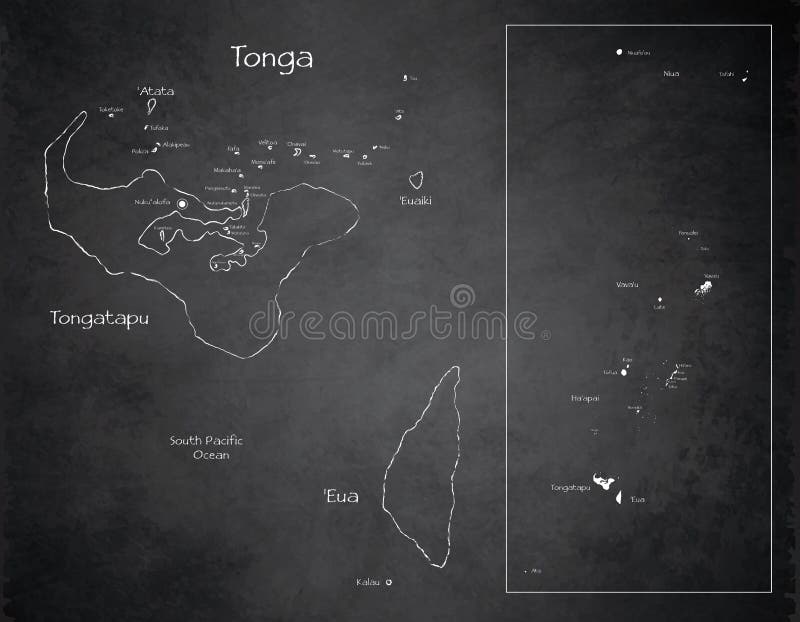 Tonga Map, Islands Whit Names, Design Card Blackboard Chalkboard Stock ...