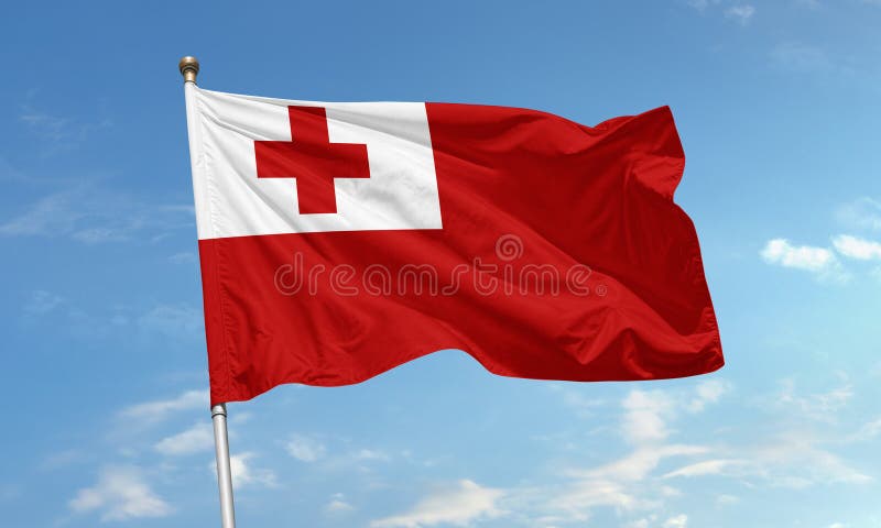 Tonga National Flag with Red Cross Emblem Stock Image - Image of ...