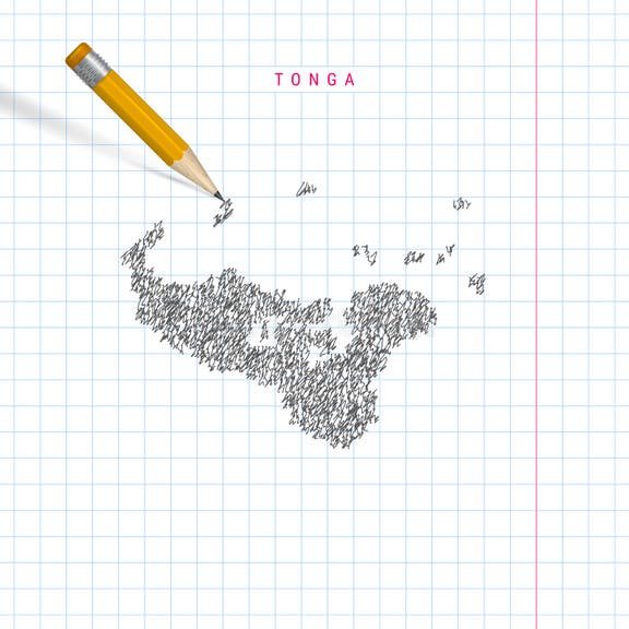 Tonga Sketch Scribble Vector Map Drawn on Checkered School Notebook ...