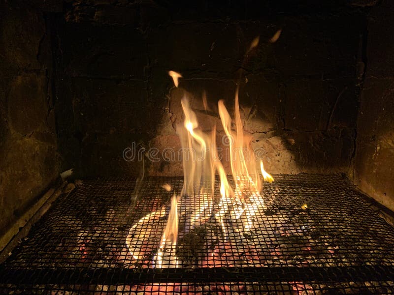 Tongues of Fire Pass through the Grill Net Stock Photo - Image of burn ...