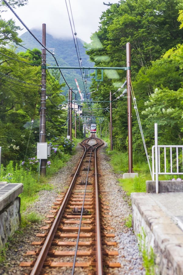 Single Rail and a Junction Near Tonosawa Train Statio Stock Photo ...