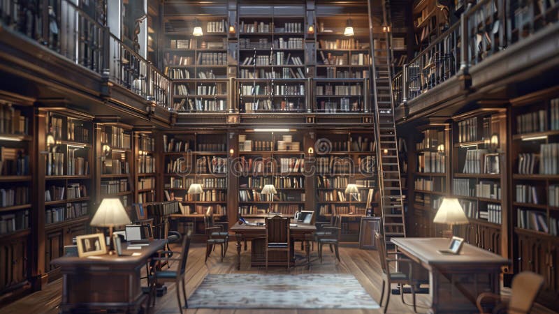 Too Many Books in the Library, Library Inside, Modern Library Interior ...