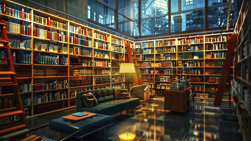 Too Many Books in the Library, Library Inside, Modern Library Interior ...