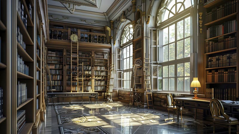 Too Many Books in the Library, Library Inside, Modern Library Interior ...