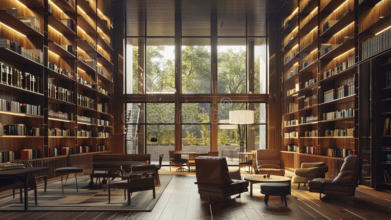 Too Many Books in the Library, Library Inside, Modern Library Interior ...