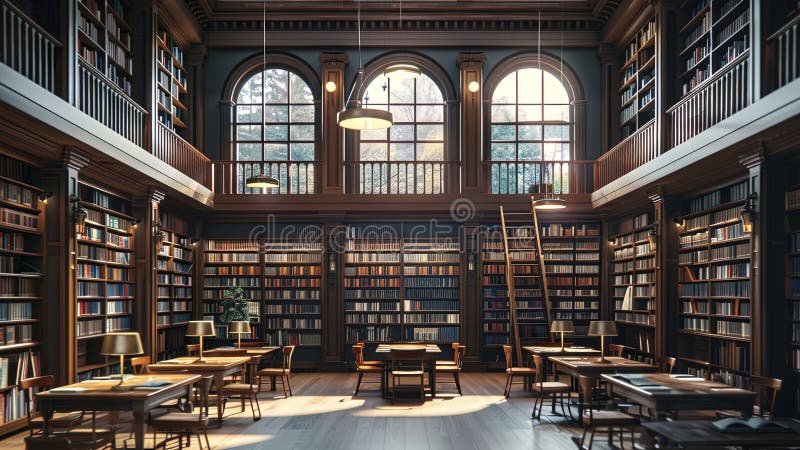 Too Many Books in the Library, Library Inside, Modern Library Interior ...