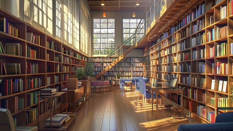 Too Many Books in the Library, Library Inside, Modern Library Interior ...