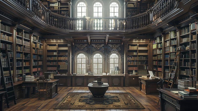 Too Many Books in the Library, Library Inside, Modern Library Interior ...