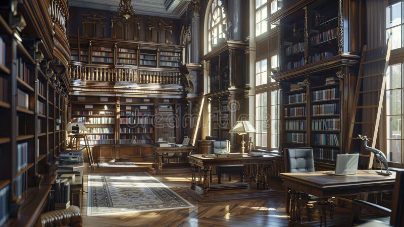 Too Many Books in the Library, Library Inside, Modern Library Interior ...