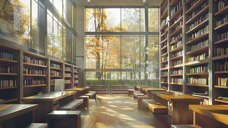 Too Many Books in the Library, Library Inside, Modern Library Interior ...