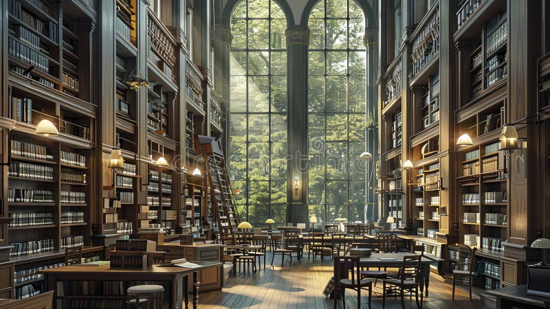 Too Many Books in the Library, Library Inside, Modern Library Interior ...