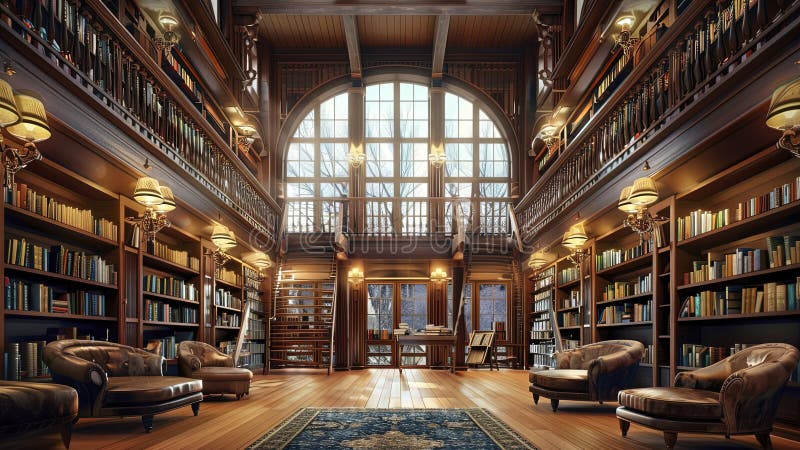 Too Many Books in the Library, Library Inside, Modern Library Interior ...