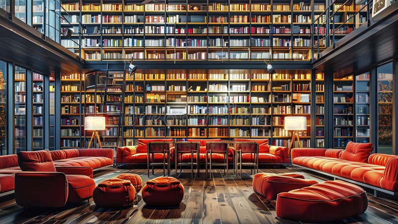 Too Many Books in the Library, Library Inside, Modern Library Interior ...