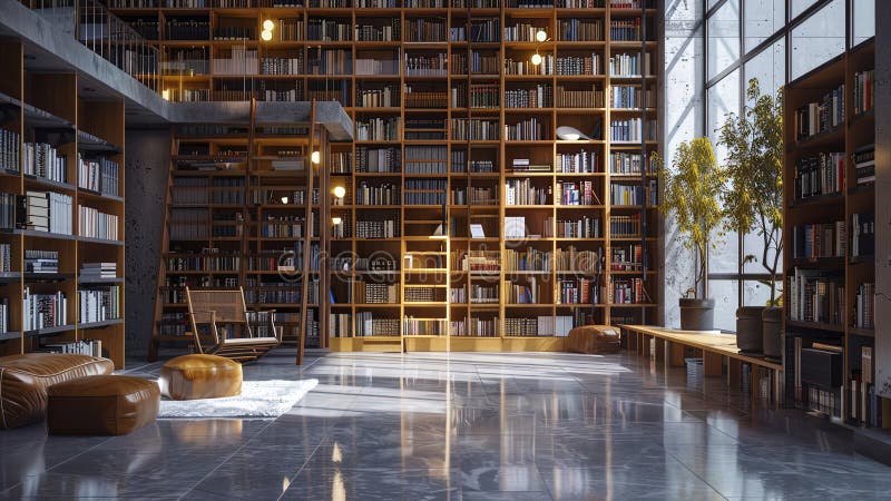 Too Many Books in the Library, Library Inside, Modern Library Interior ...