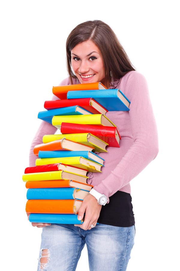 Too many books to take! stock photo. Image of white, human - 29030848
