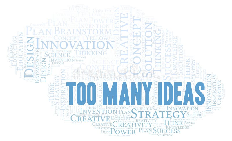 Too Many Ideas Typography Word Cloud Create with the Text only. Stock ...