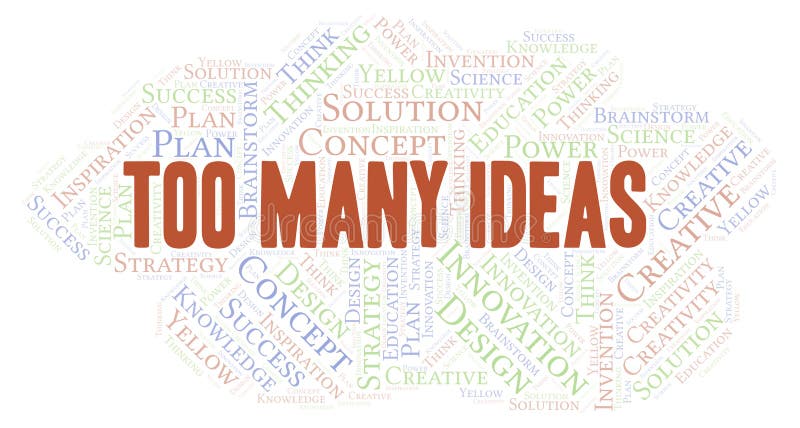 Too Many Ideas Typography Word Cloud Create with the Text only. Stock ...