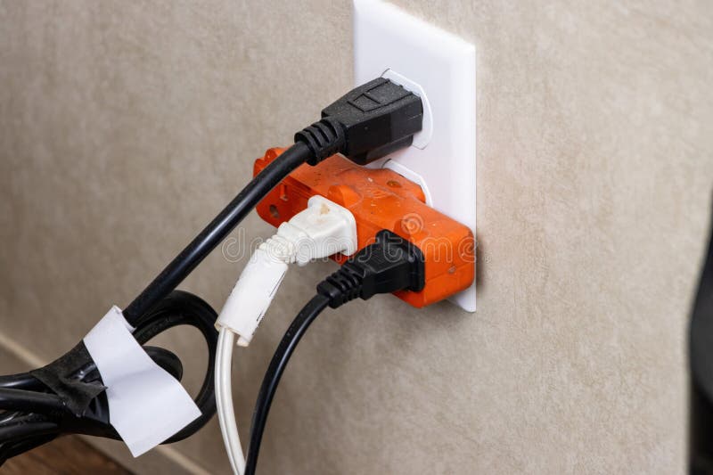 Too Many Items Plugged into Receptacle Stock Image - Image of white ...