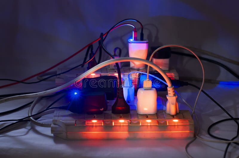 Multiple Extension Socket with Connected Plugs. Stock Photo - Image of ...