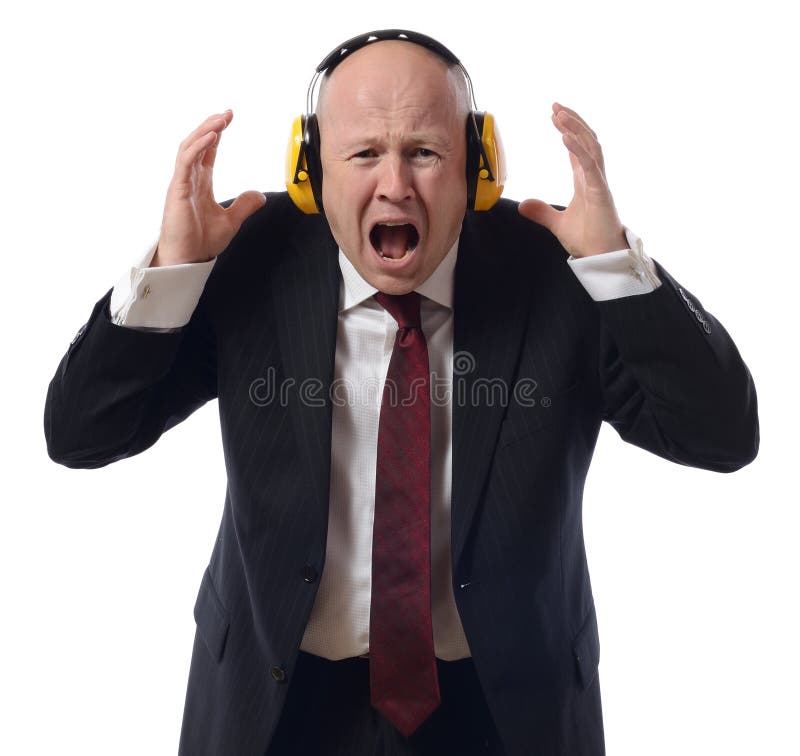 Workman disturbed by noise stock photo. Image of communicate - 33505536