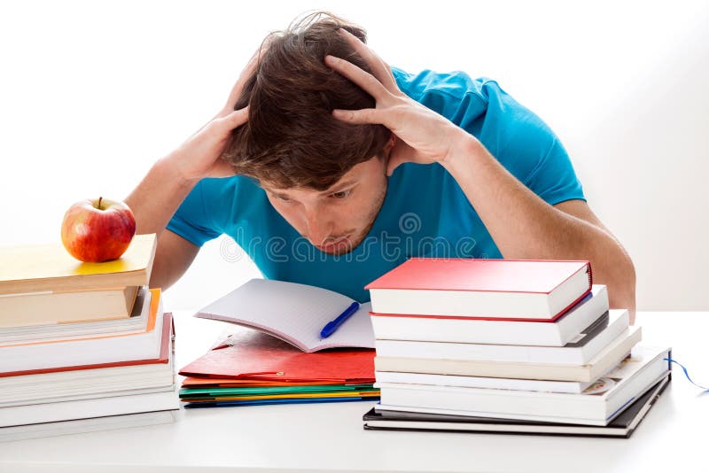 Overwhelmed by Homework stock photo. Image of cover, books - 1860514