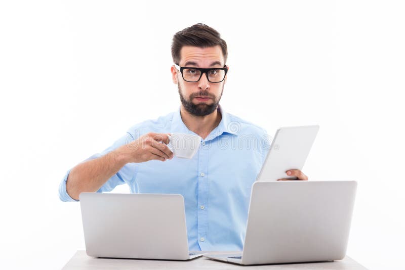 Too much technology stock image. Image of caucasian, male - 63733417