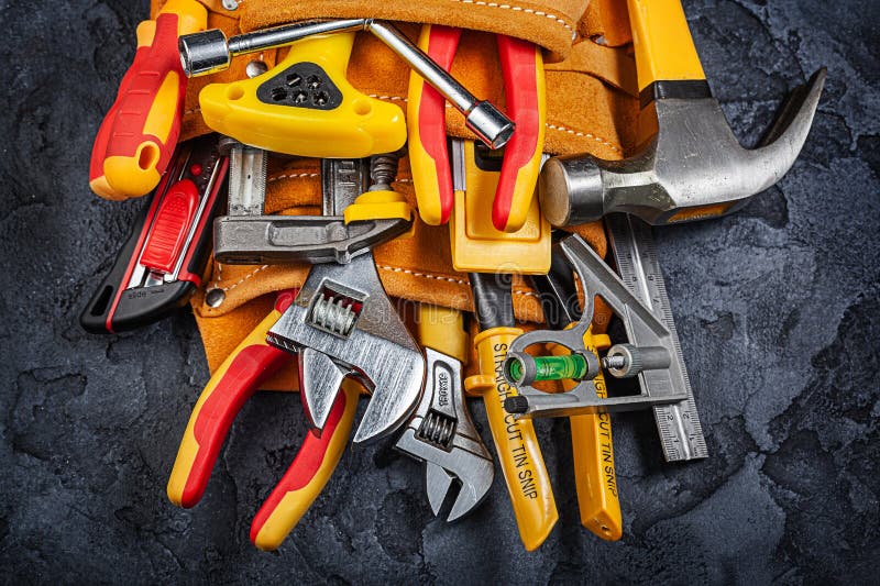 Tool Belt with Construction Tools on Black Background Stock Photo ...