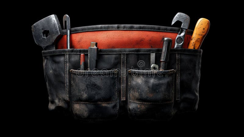 Tool Belt with Various Tools on a Black Background Stock Illustration ...
