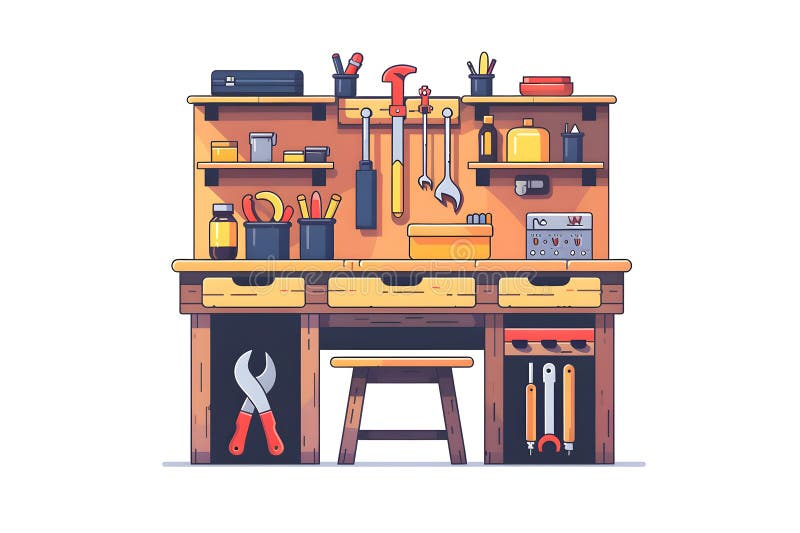 Tool Bench with a Variety of Equipment and Organization Methods Stock ...